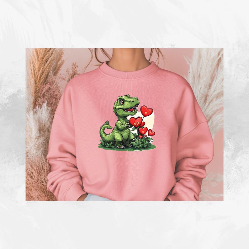 135 Valentine Dinosaur PNG | Cute T-rex Design | Kids Valentine Art ...