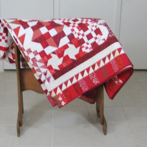 Red White Queen Quilt Scrappy Queen Quilt Queen Bed Quilt Patchwork ...