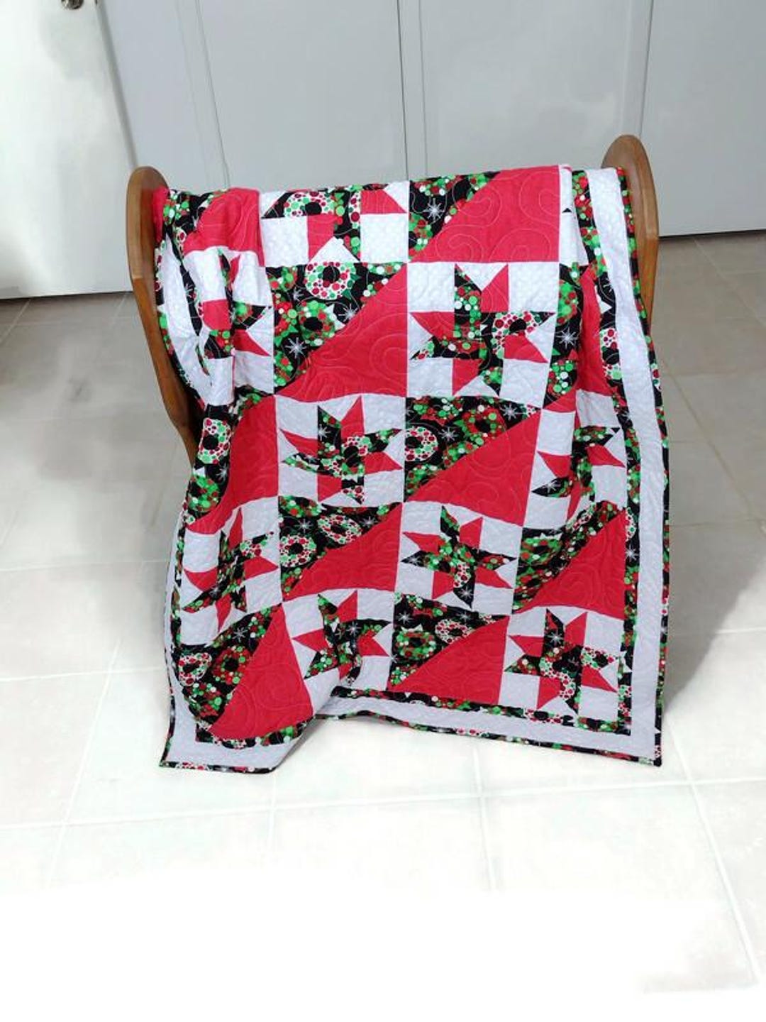 Christmas Wreath Quilt Patchwork Christmas Throw Decor Handmade Minky ...