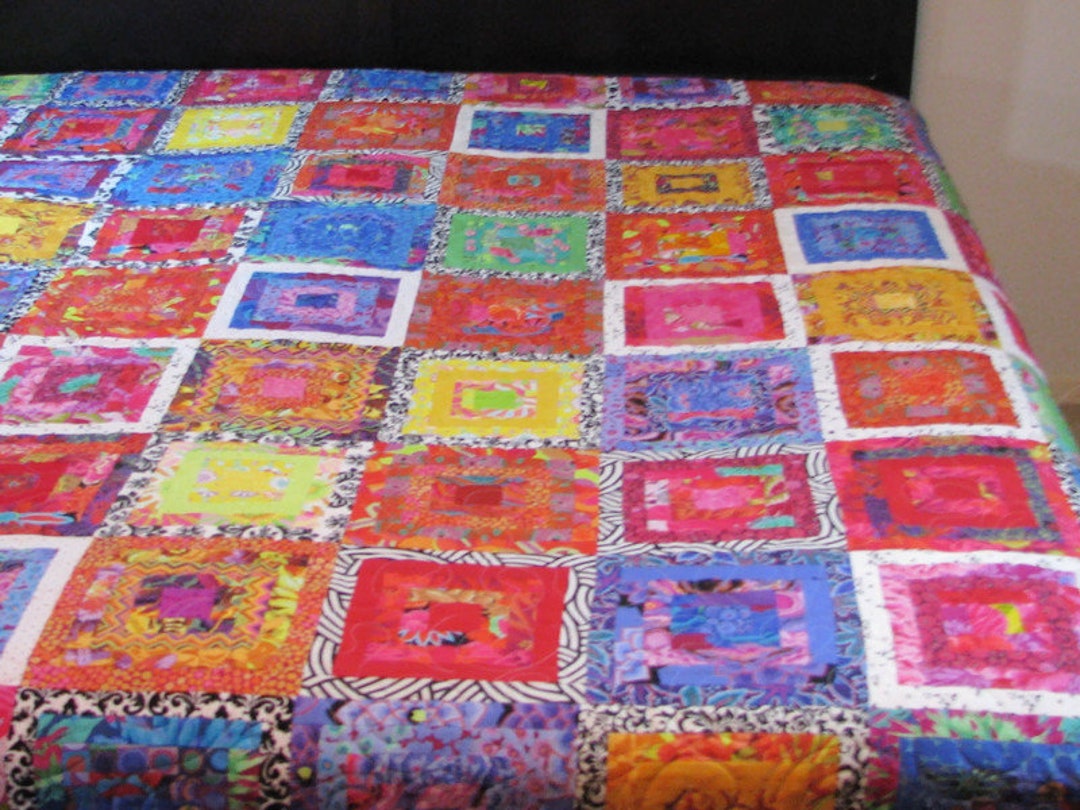 Kaffe Fassett Quilt Modern Queen Size Bed Quilt Handmade Patchwork ...