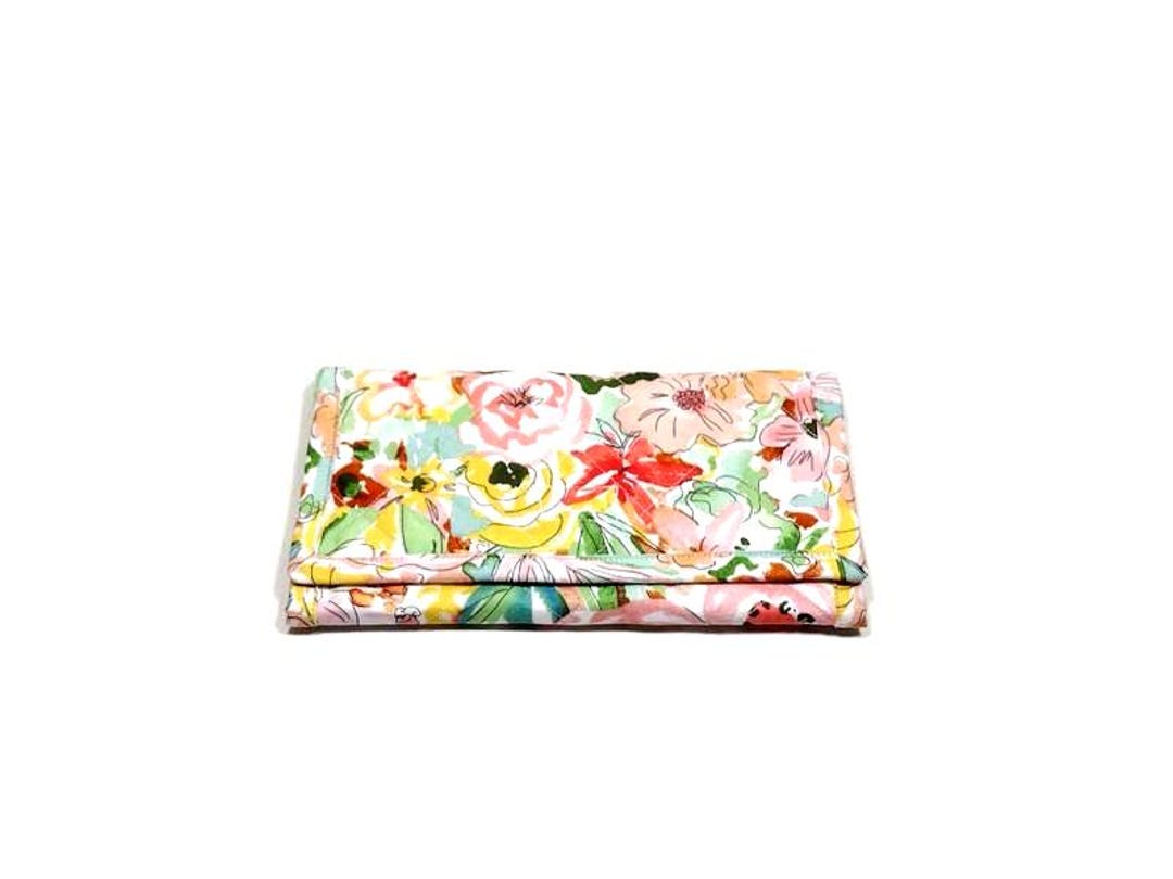 Watercolor Floral Wallet Quilted Women's Trifold Fabric Zipper Pocket ...