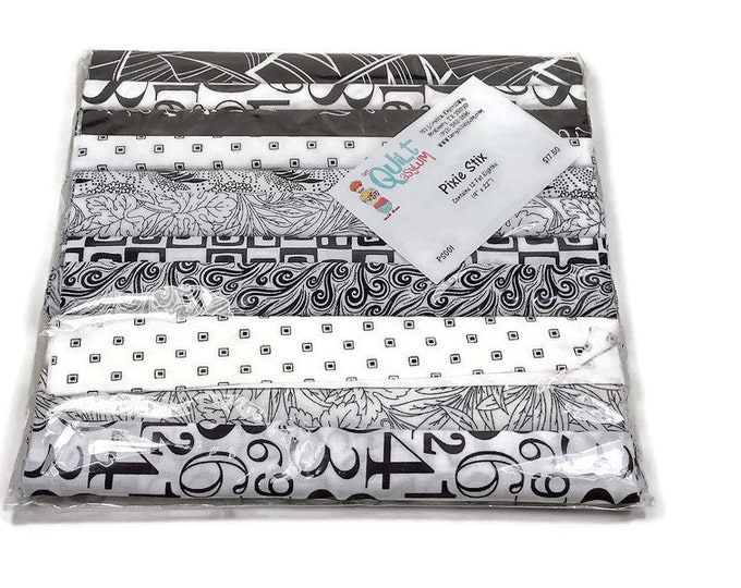 Black and White Pixie Sticks 12 Fat Eights Precut Fabric Cotton ...