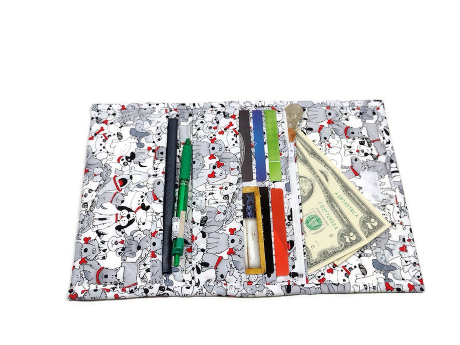 Quilted Fabric Dog Wallet: Handmade Trifold With Zipper Pocket - Etsy