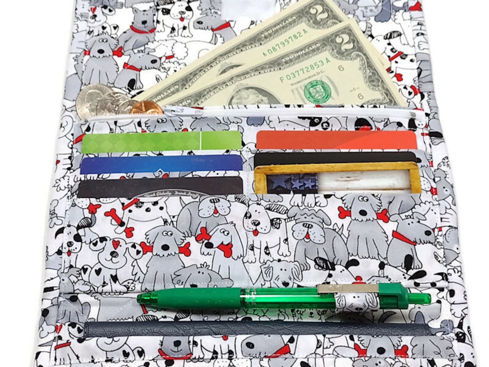 Quilted Fabric Dog Wallet: Handmade Trifold With Zipper Pocket - Etsy