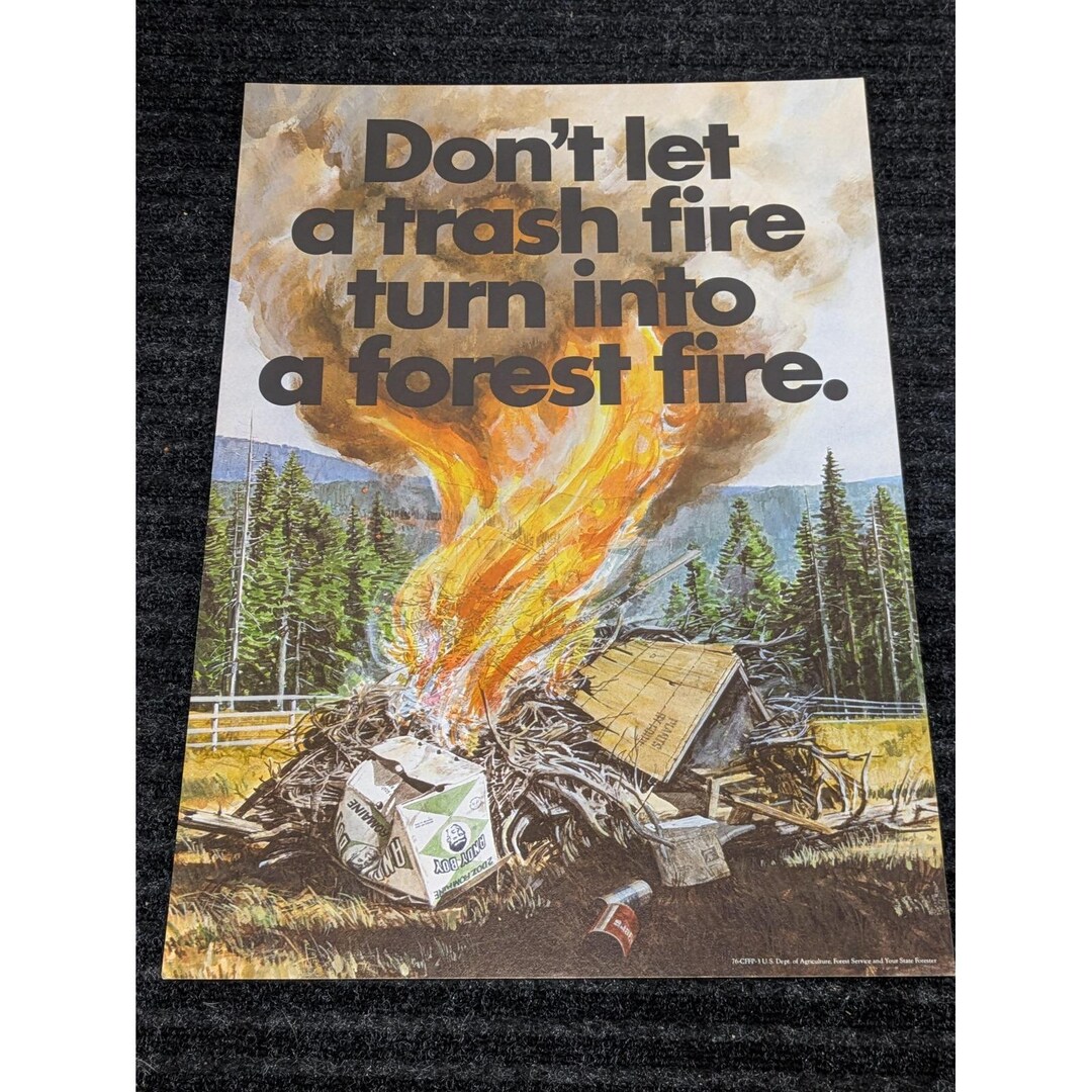 Vintage 1976 Smokey Bear Forest Fire Poster Don't Let Trash Fire USFS ...