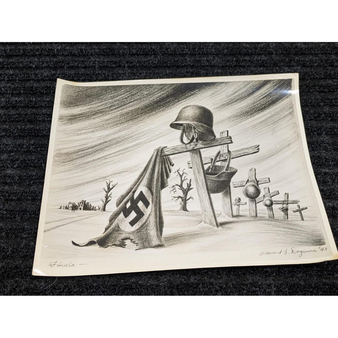 Vintage 1943 WWII Anti-nazi Art Drawing Finale Edward Deyermo USMC ...
