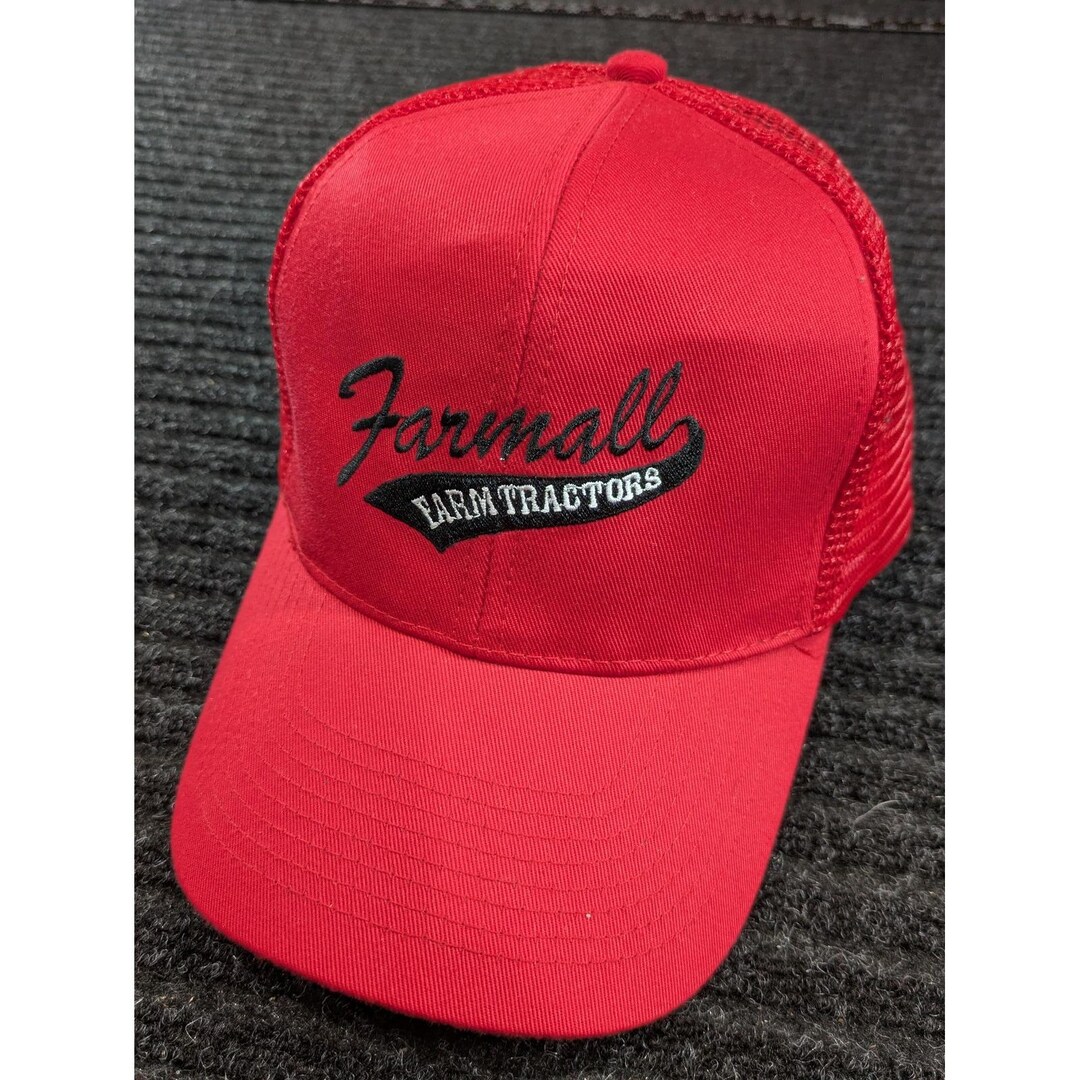 Farmall Farm Tractors Hat Cap Snap Back Red Trucker Mesh Embroidered ...