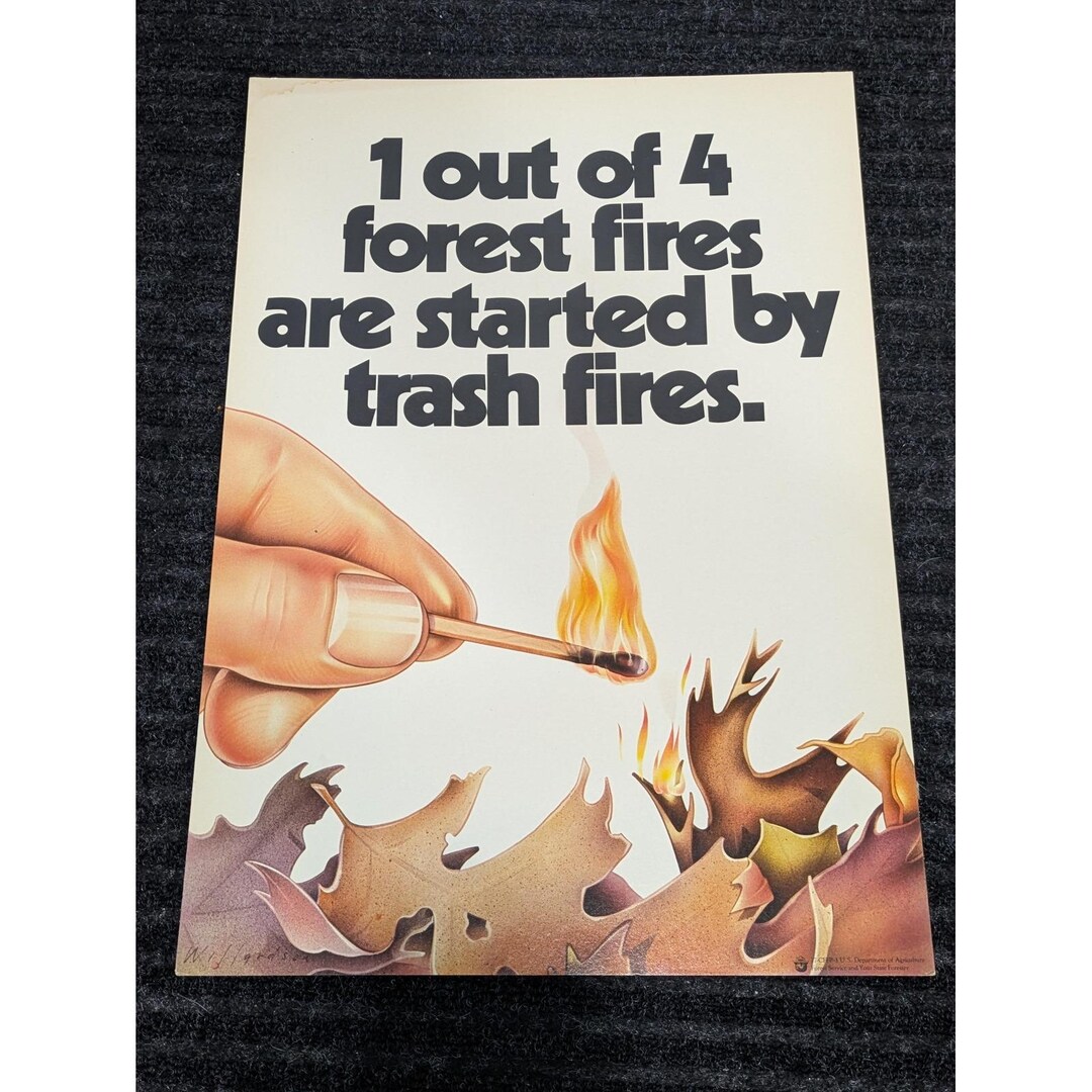 Vintage 1977 Smokey Bear Forest Fire Poster Trash Fire Willardson Art ...