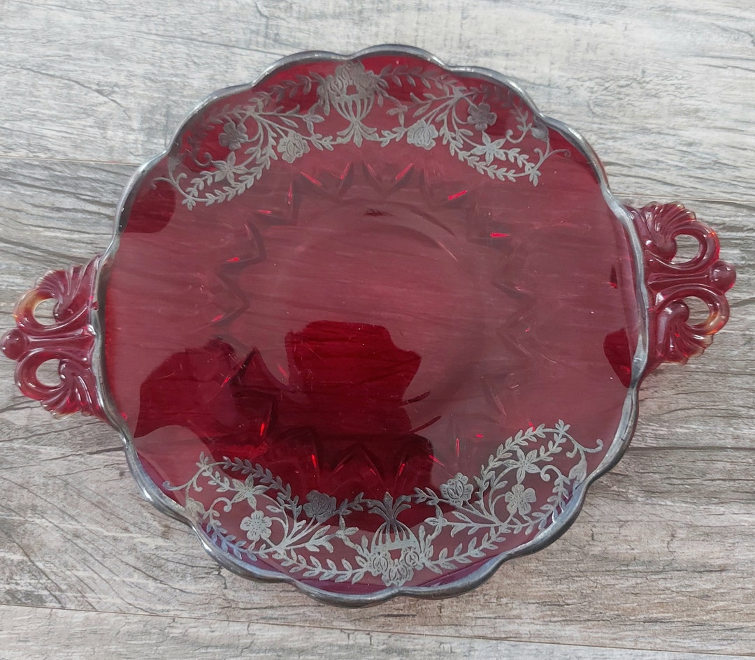 Vintage Ruby Red Crows Foot Paden City Silver Etched Dish - Etsy