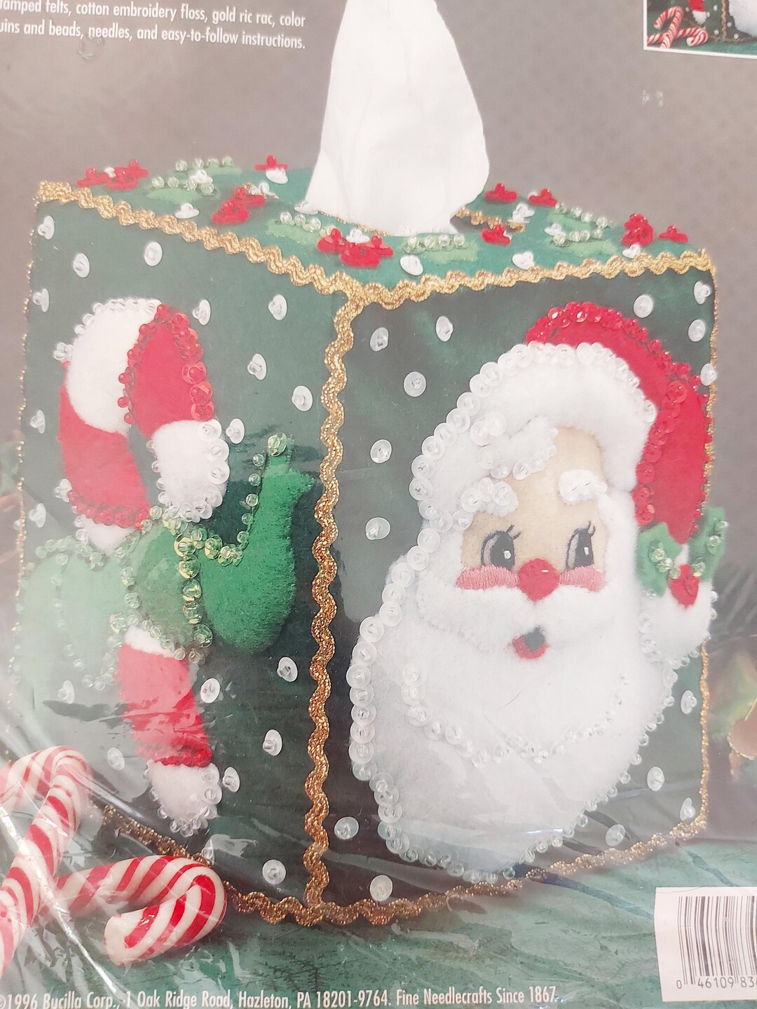 Vintage 1996 Bucilla Santa Felt Applique Tissue Box Cover - Etsy