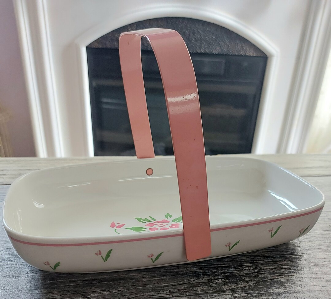 Vintage Teleflora 1985 Ceramic Serving Dish With Handle Pink Floral ...