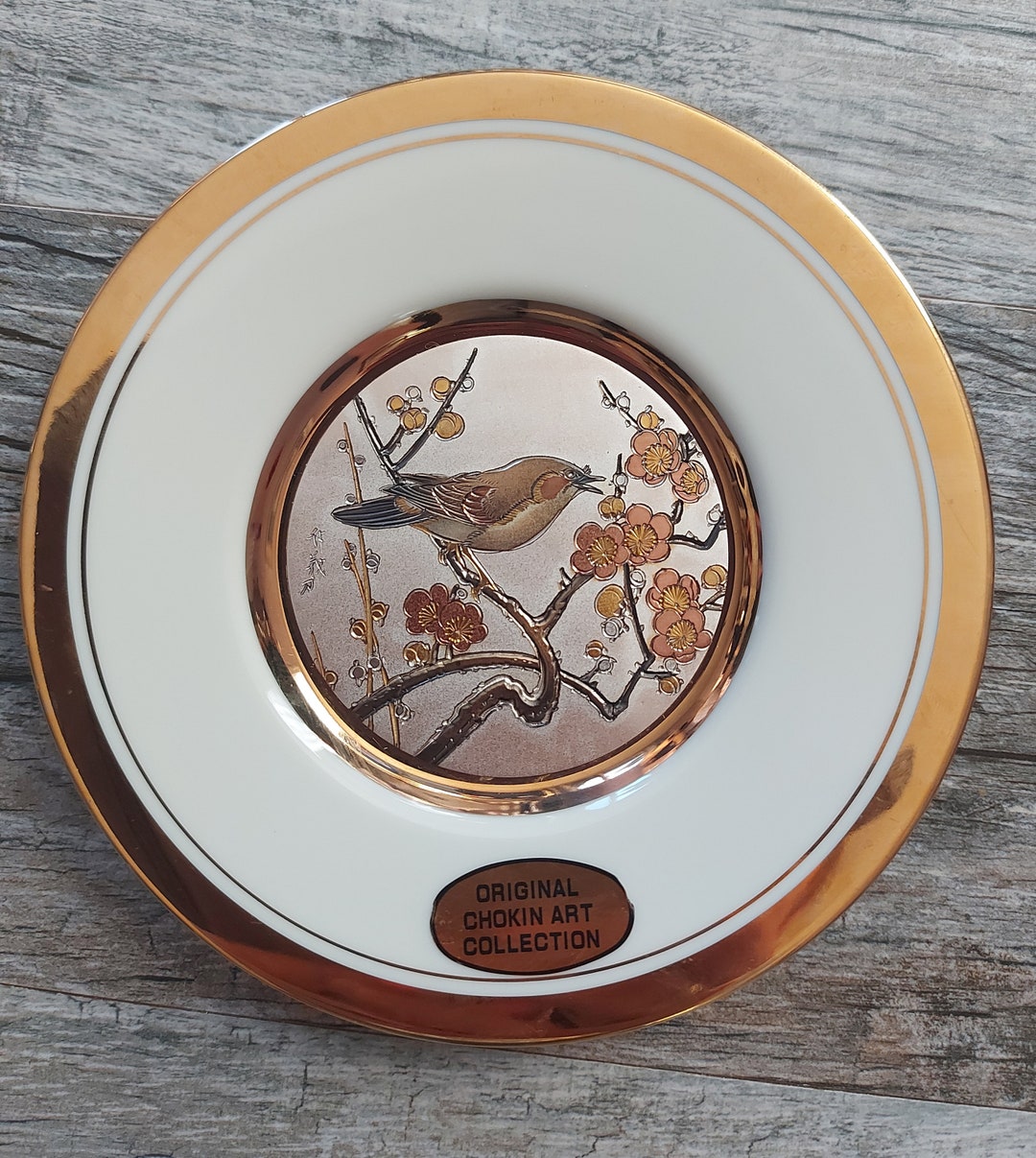 Chokin Art 24k Gold Dynasty Art Collection Plate Bird and Plum Blossoms ...