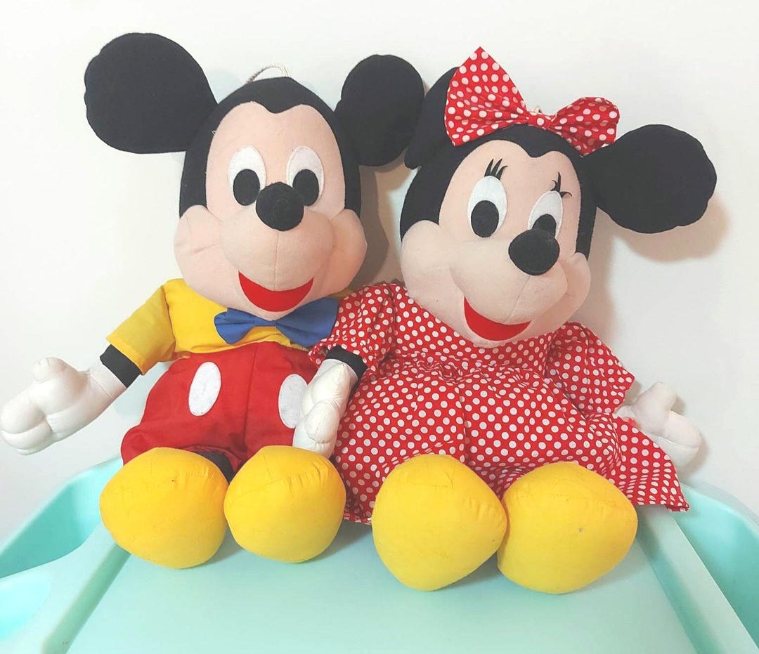 Vintage Disney Mickey and Minnie Mouse Pajama Zip up Bag Plush Stuffie ...