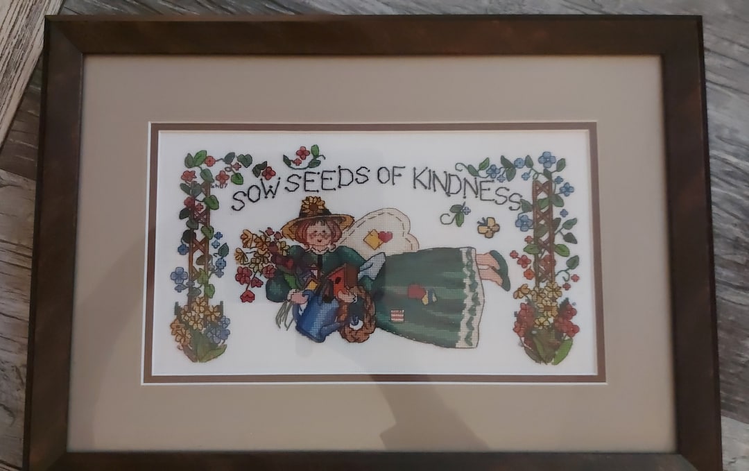 Sow Seeds of Kindness Petit Point Needlework Embroidery Finished Framed ...