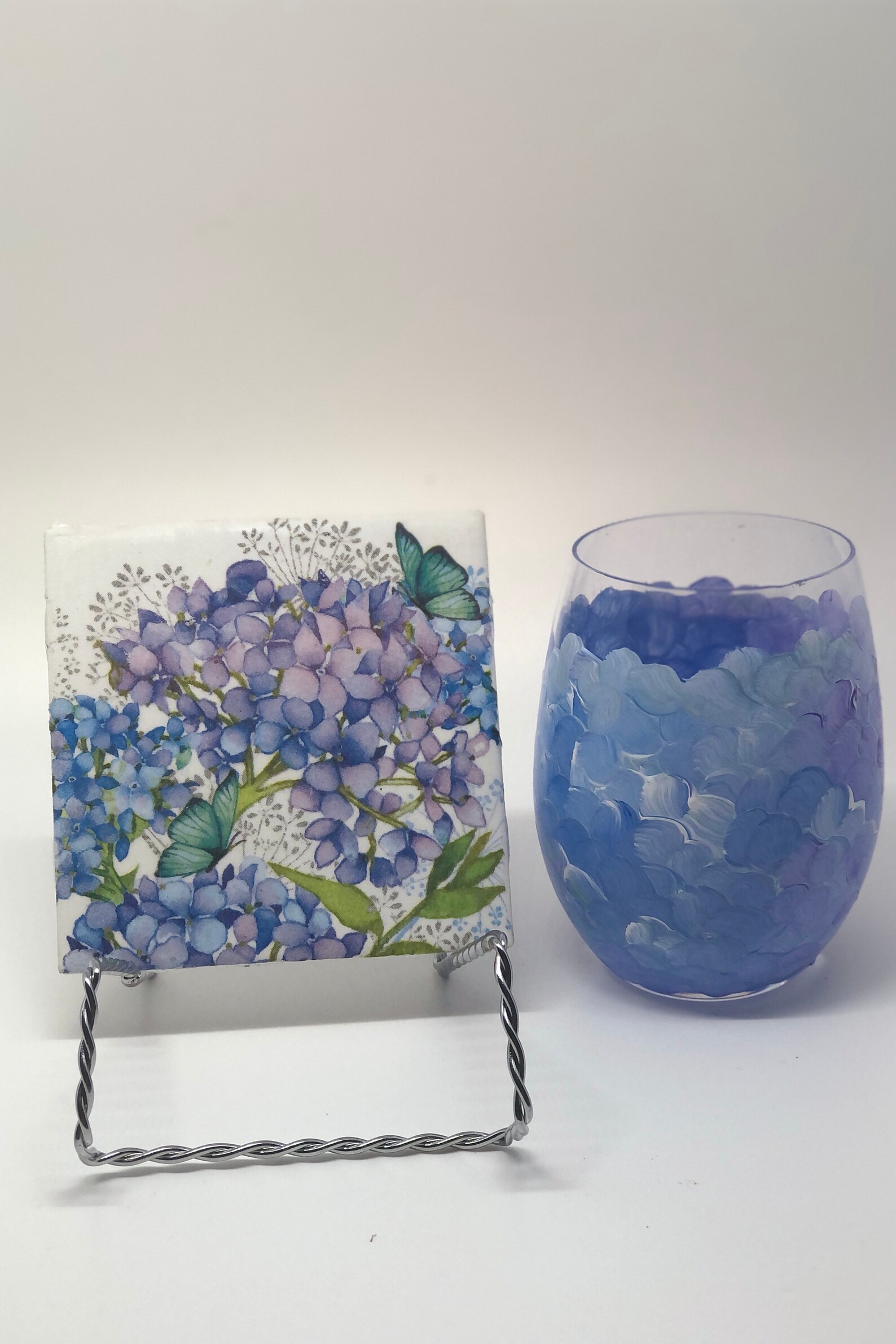 Hand Painted Hydrangea Stemless Glass With Match Decoupage - Etsy
