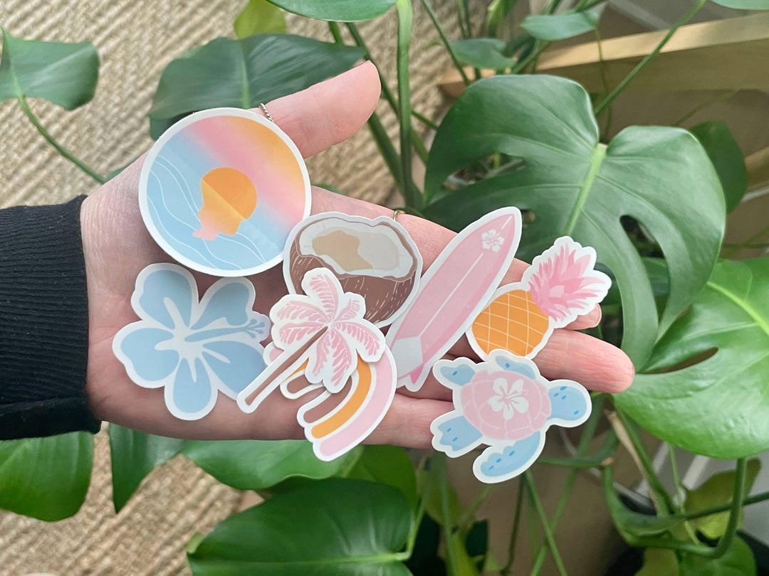 Hawaii Stickers | Tropical Pack: Turtle, Palm Tree, Hibiscus, Surfboard ...