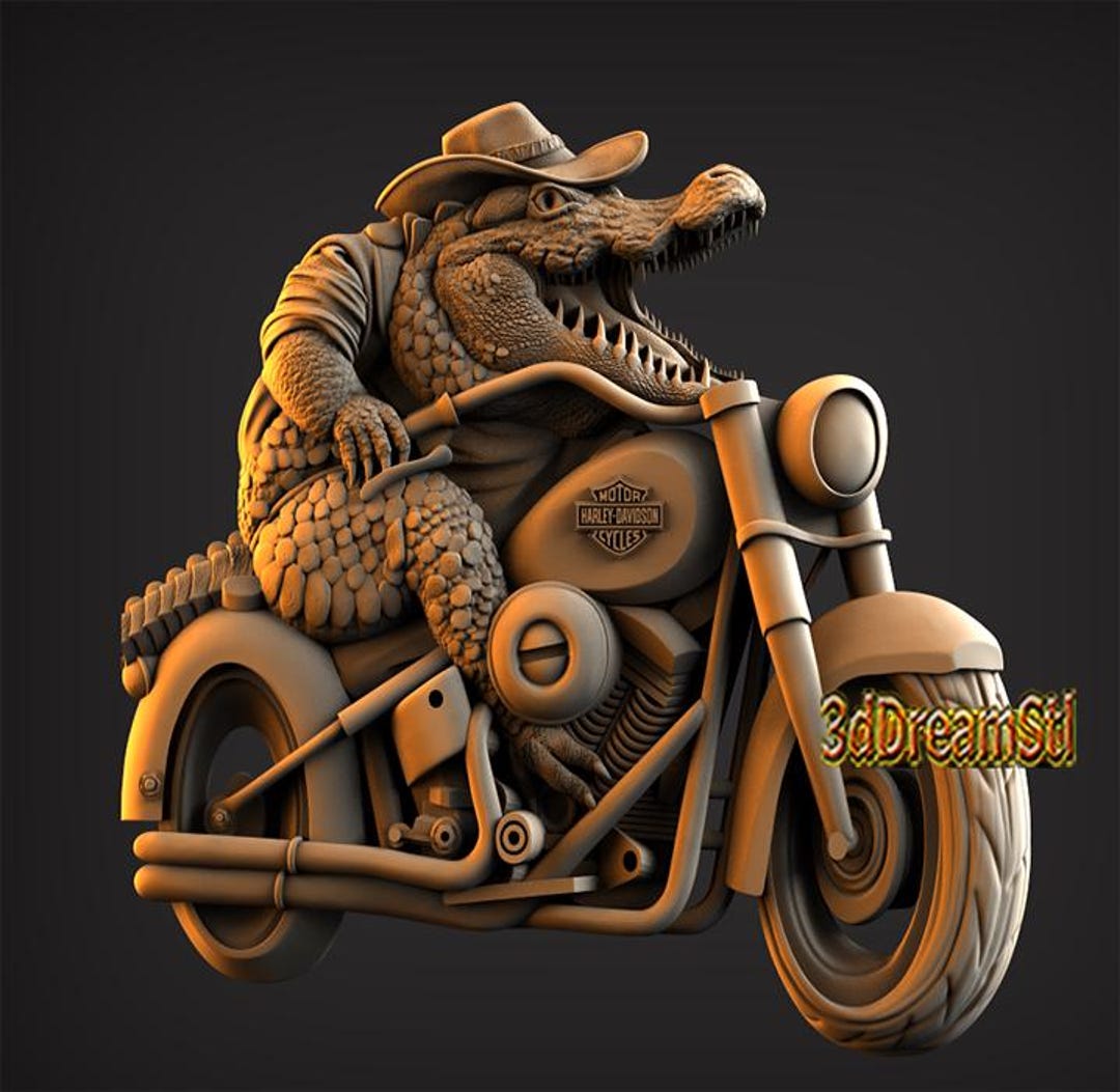 Alligator on Bike STL Model, CNC Router Engraver, Artcam, Aspire, Cnc ...