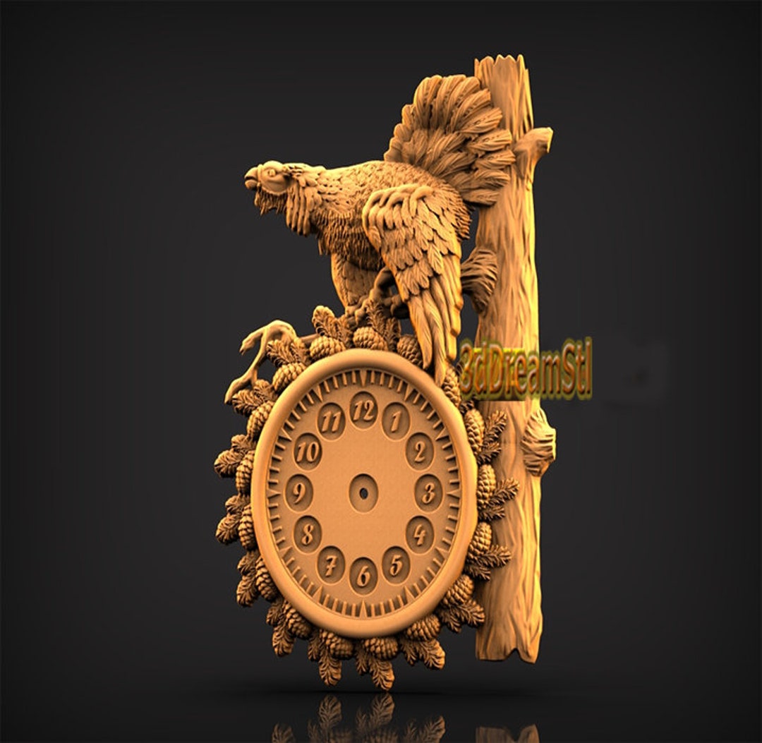 Rooster Clock on a Tree STL Model, CNC Router Engraver, Artcam, Aspire ...