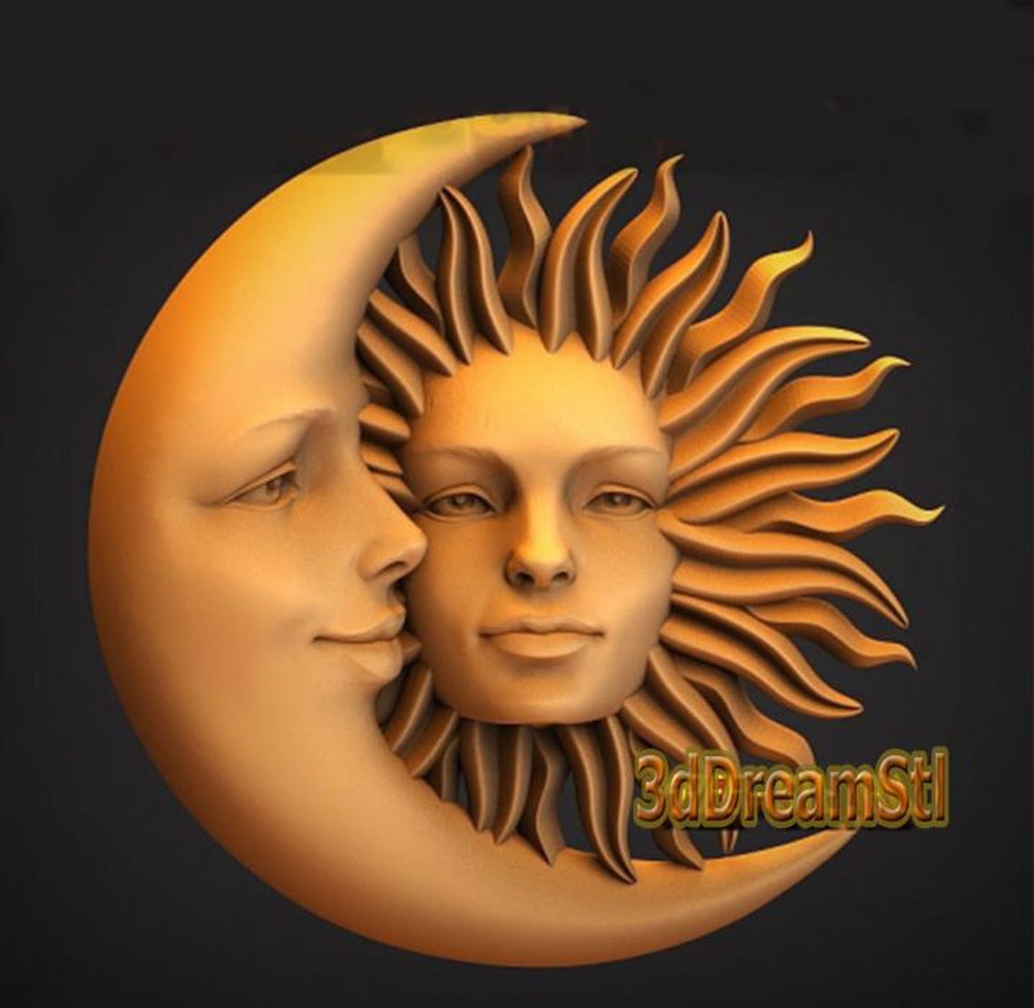 Crescent Moon With Sun STL Model, CNC Router Engraver, Artcam, Aspire ...