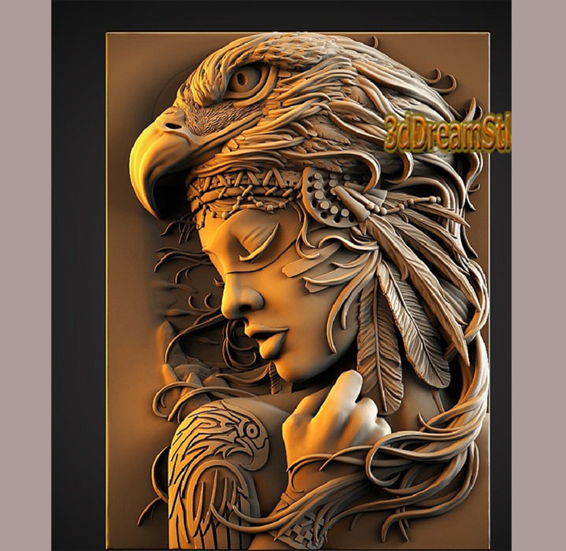 Indian Woman Eagle Headdress STL Model, CNC Router Engraver File - Etsy