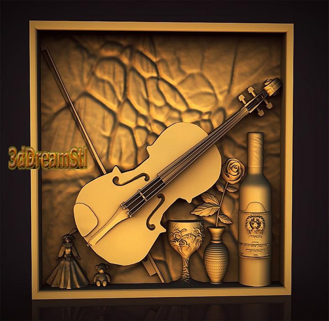 Violin and Wine Frame STL Model, CNC Router Engraver, Artcam, Aspire ...