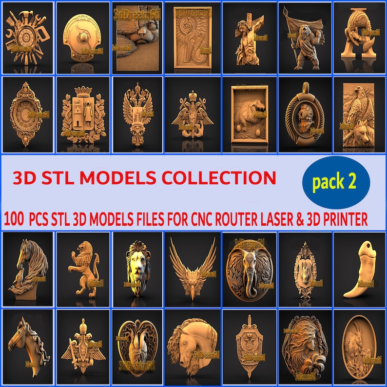 PACK 2 Includes 100 Pcs 3D STL Models Collection,wall Decor,stl File ...