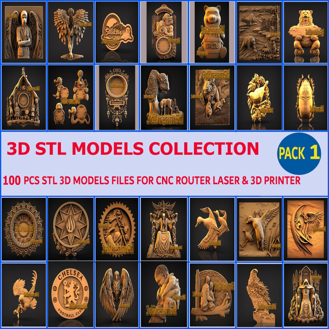 PACK 1 Includes 100 Pcs 3D STL Models Collection,wall Decor,stl File ...