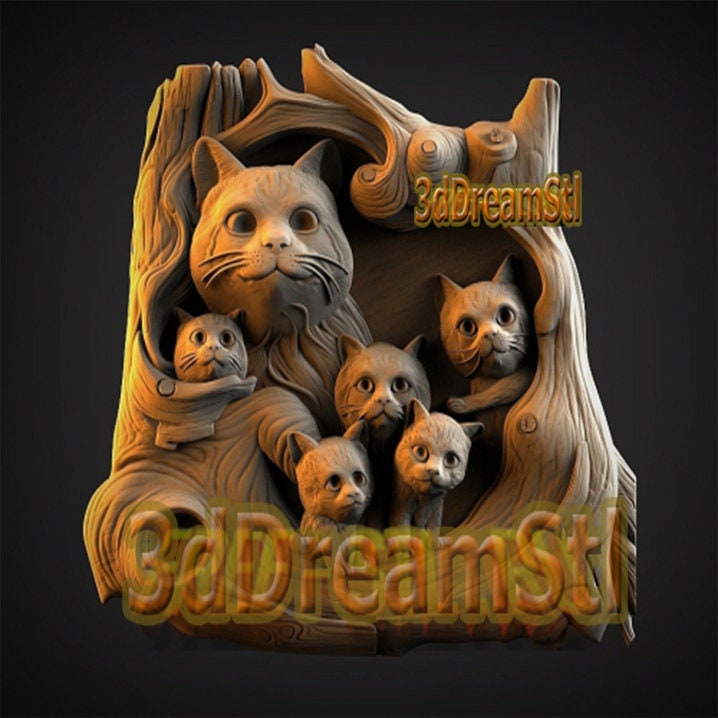 Cat Family STL Model, CNC Router Engraver Files - Etsy