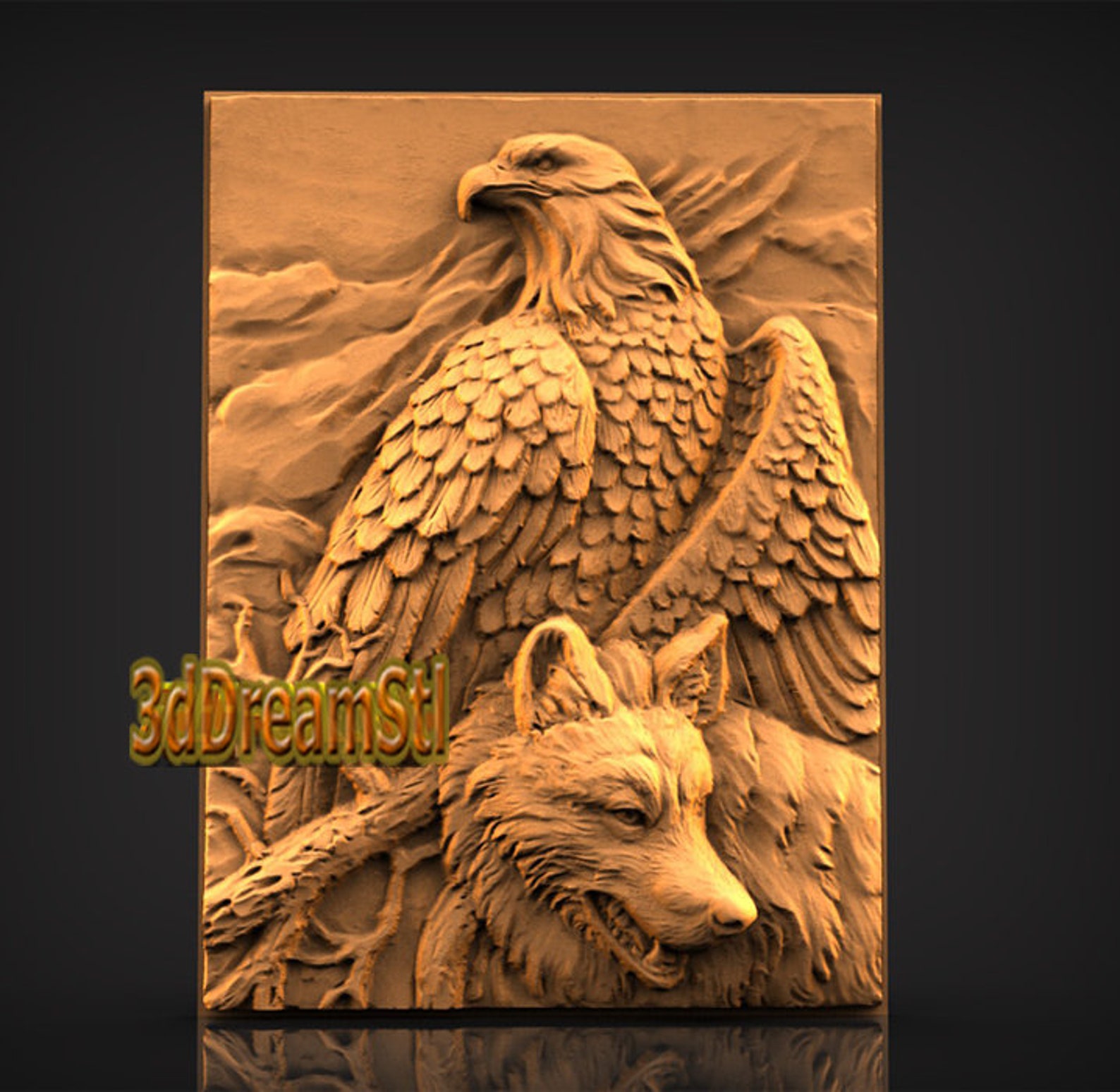 Eagle and Wolf STL Model, CNC Router Engraver, Artcam, Aspire, Cnc ...