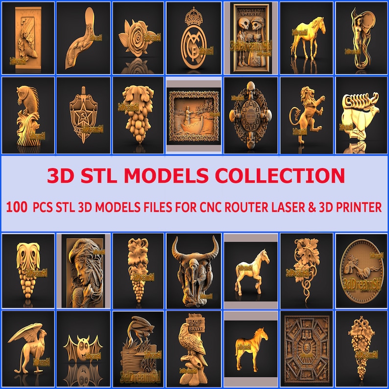 PACK 1 Includes 100 Pcs 3D STL Models Collection,wall Decor,stl File ...