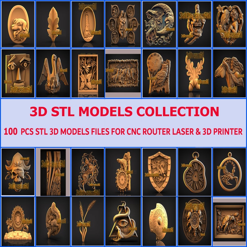 PACK 1 Includes 100 Pcs 3D STL Models Collection,wall Decor,stl File ...