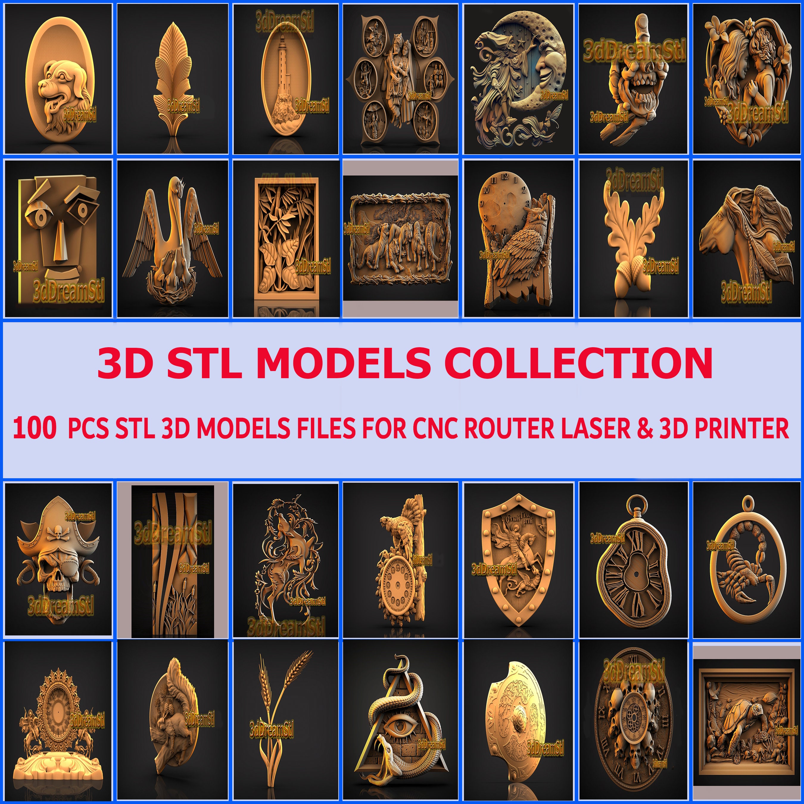 PACK 1 Includes 100 Pcs 3D STL Models Collection,wall Decor,stl File ...
