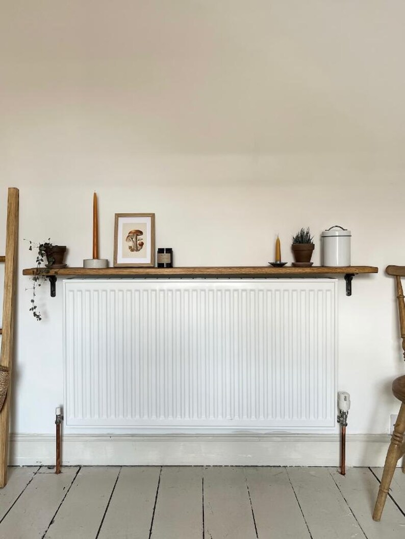 Rustic Solid Wood Radiator Shelf With Cast Iron Brackets Handcrafted ...