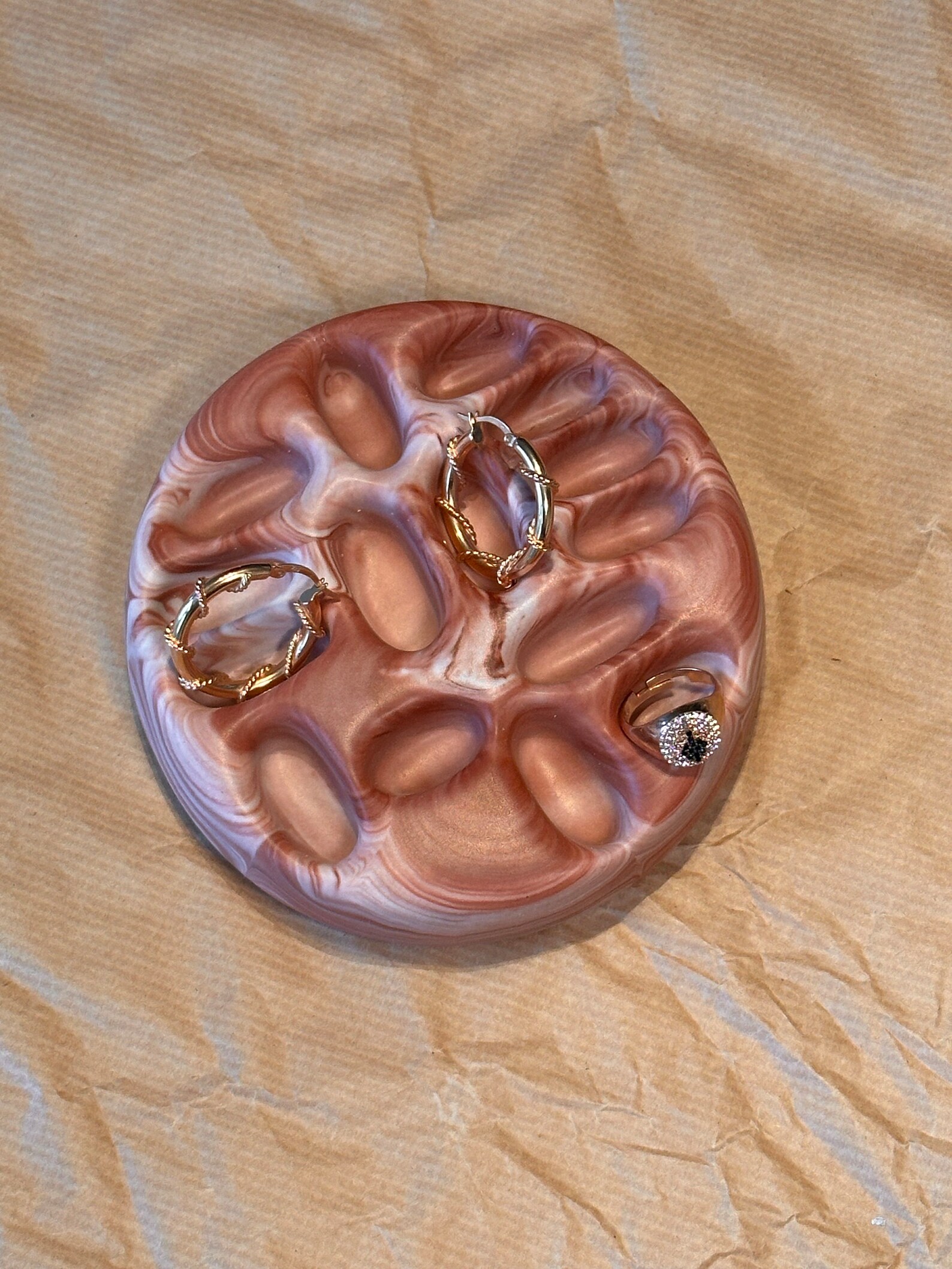 Handcrafted Marble Effect Jesmonite Ring | Earring | Jewelry Holder ...