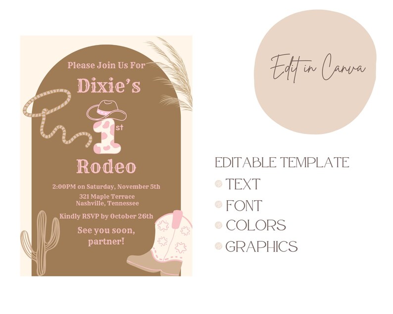 First Rodeo First Birthday Invitation Digital Download Cowprint Cowgirl ...