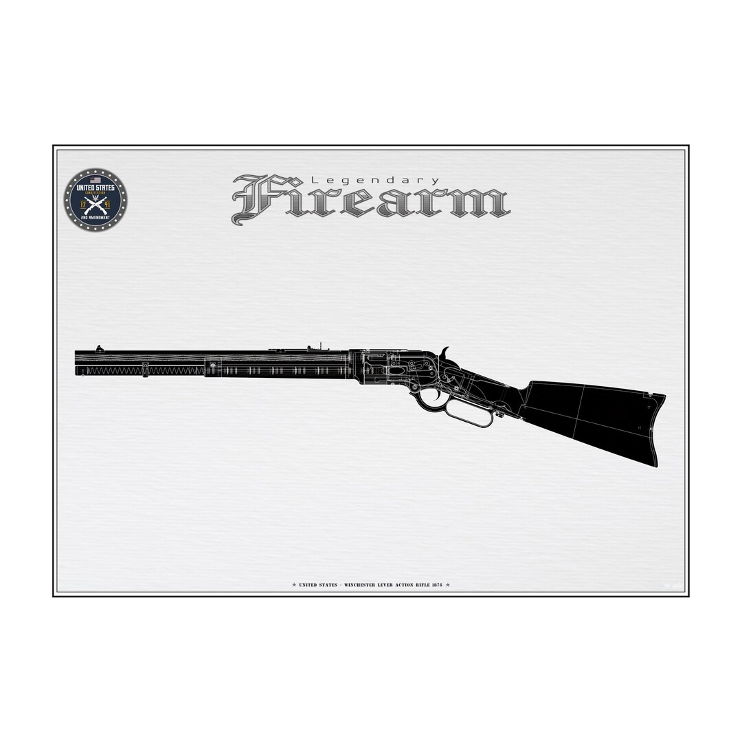 Legendary Firearm Rifle Art Print Poster, Winchester 1876, Artwork ...