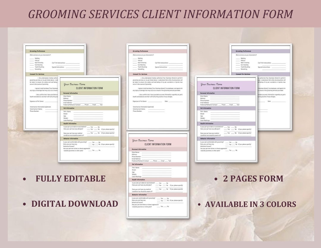 Client Information Form Template Editable in Canva and Printable Dog ...