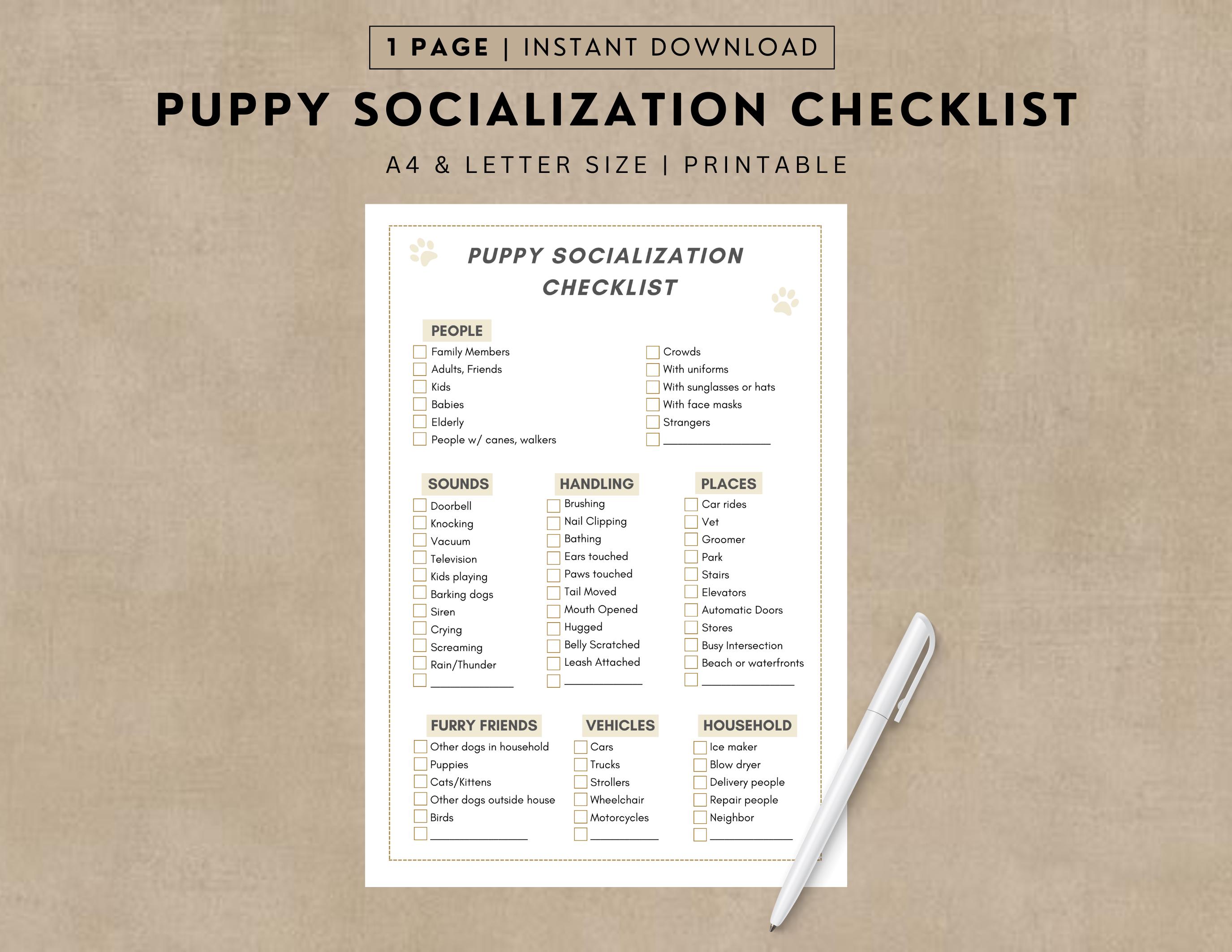 PRINTABLE Puppy Socialization Checklist, Dog Socialization, Puppy ...
