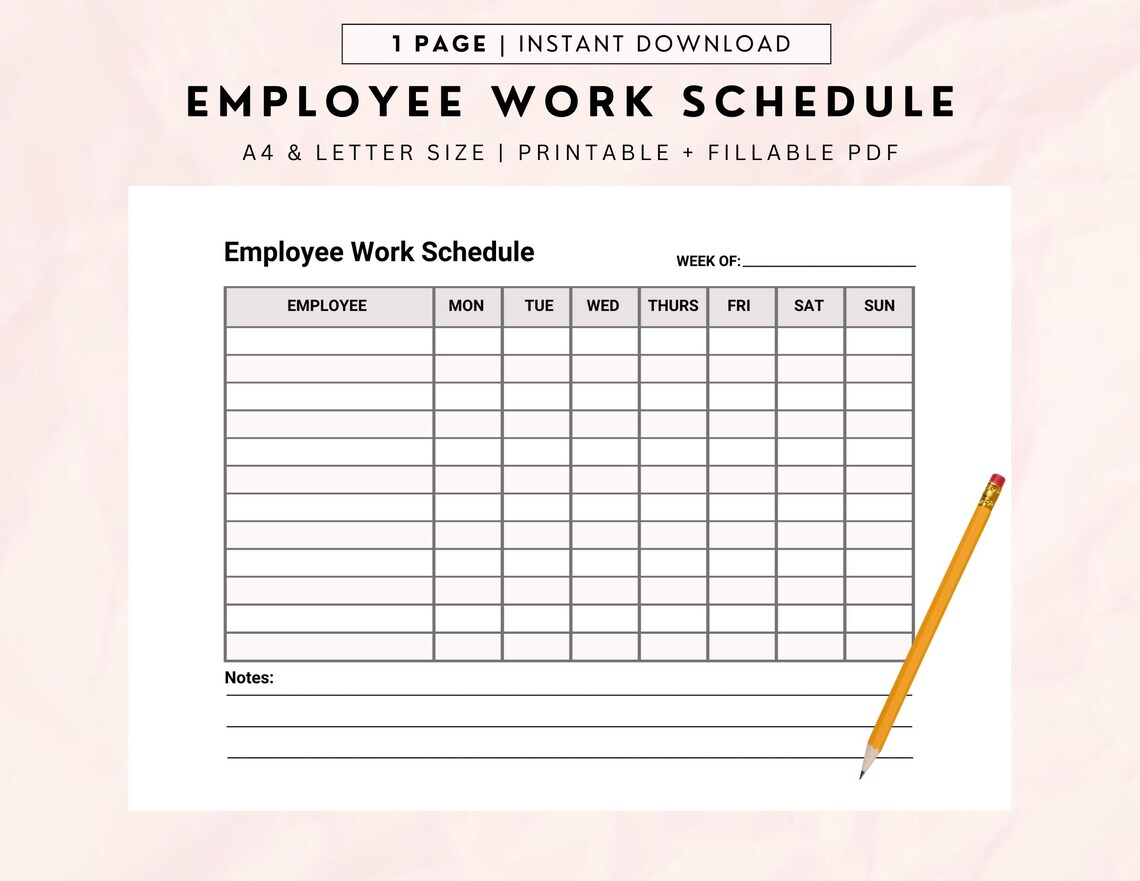 Employee Work Schedule Fully Editable and Printable, Employee Work ...