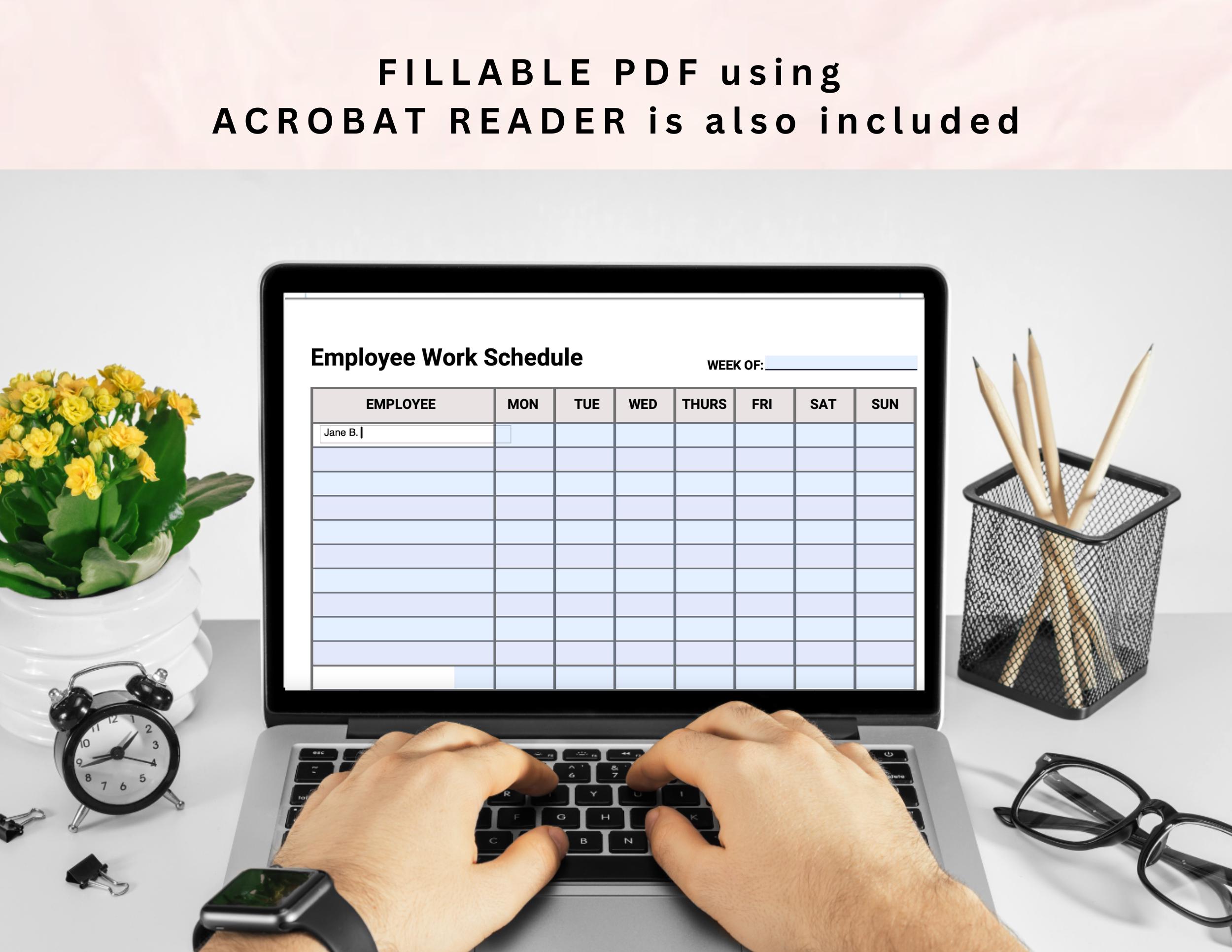 Employee Work Schedule Fully Editable and Printable, Employee Work ...