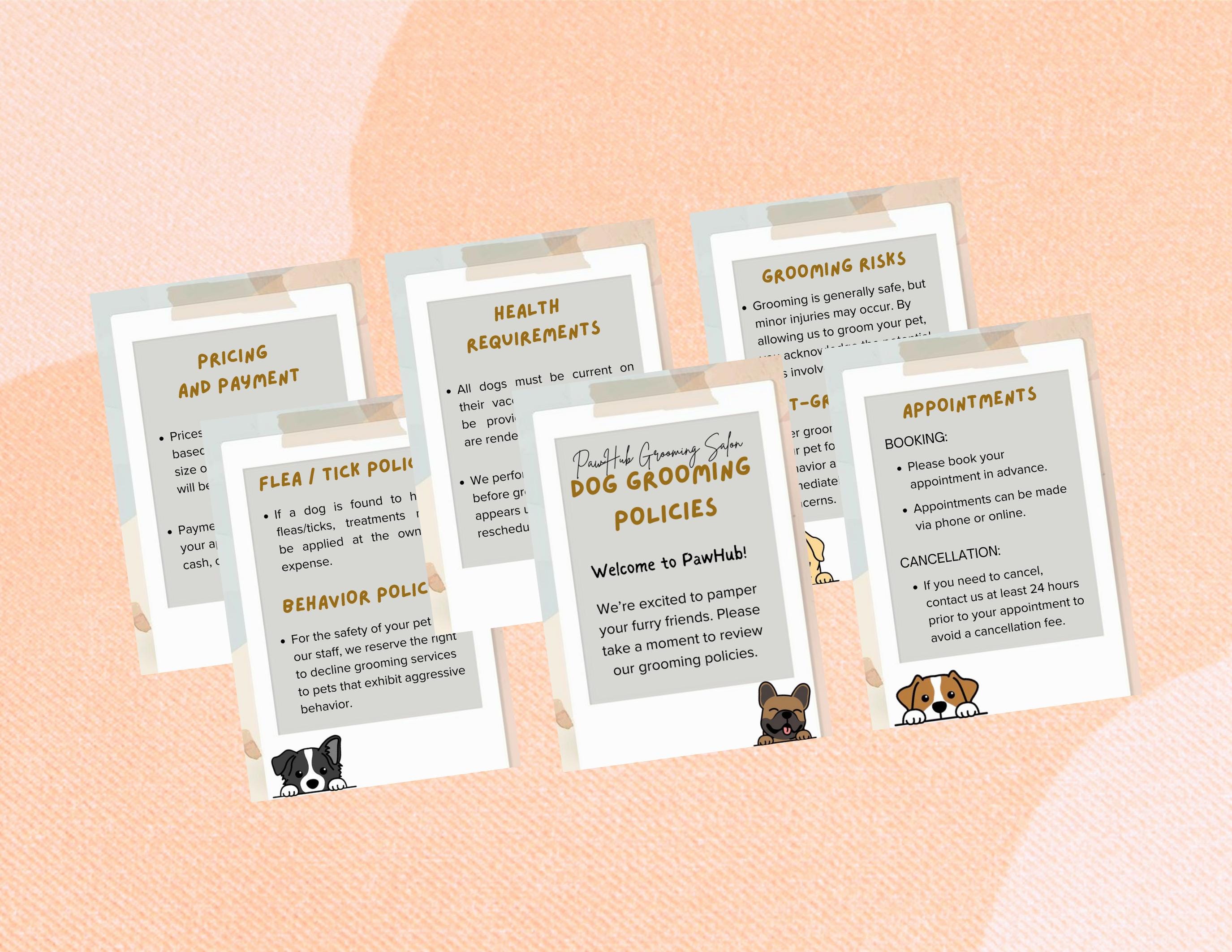 Basic Dog Grooming Policies Forms Pack Editable Form in Canva for ...