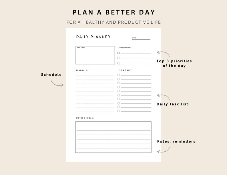 Minimalist Daily Planner Printable, Daily to Do List for Work/home ...