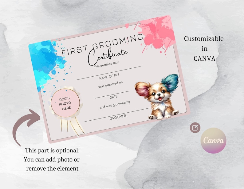 Puppy Dog First Grooming Certificate Template Editable in Canva for ...