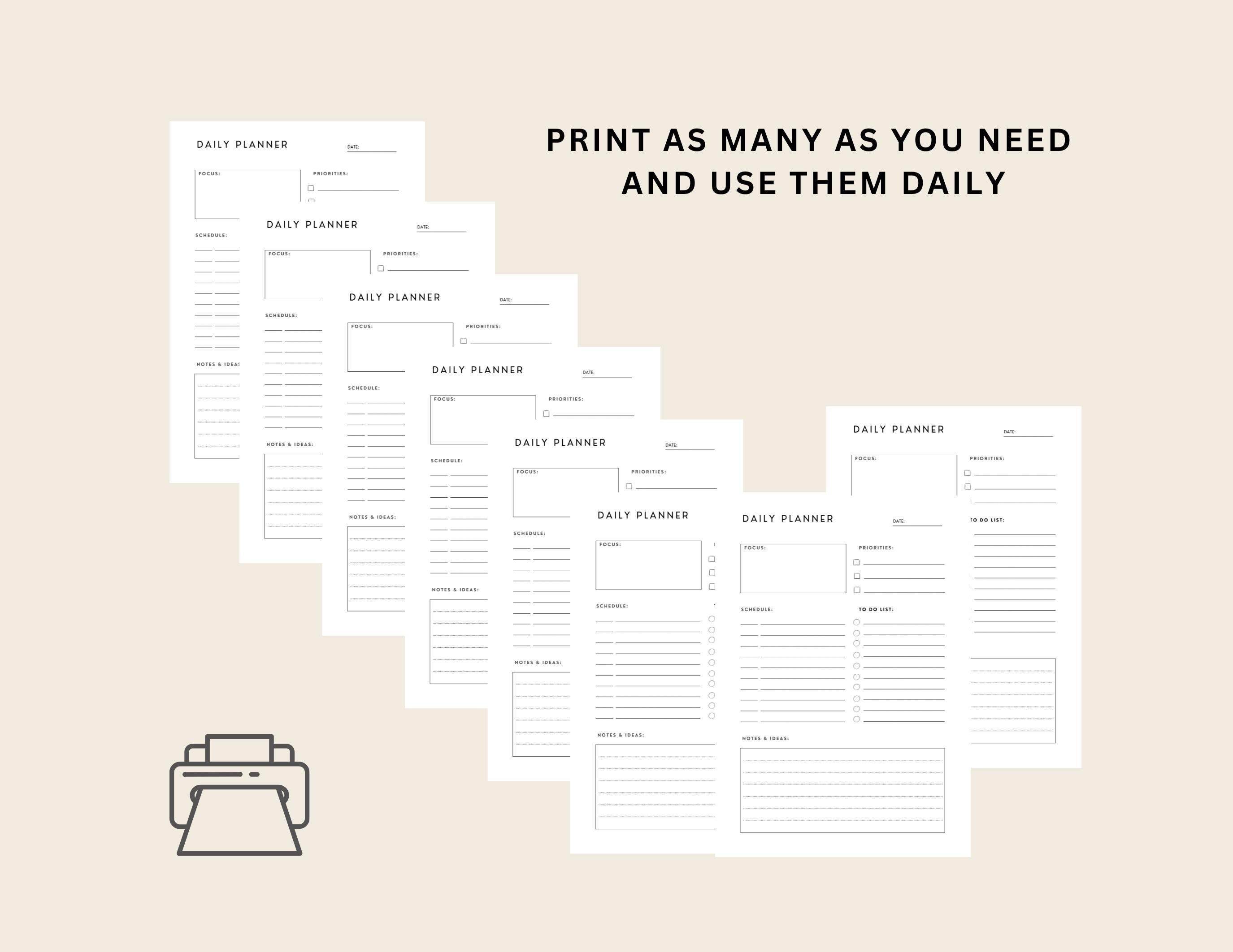 Minimalist Daily Planner Printable, Daily to Do List for Work/home ...