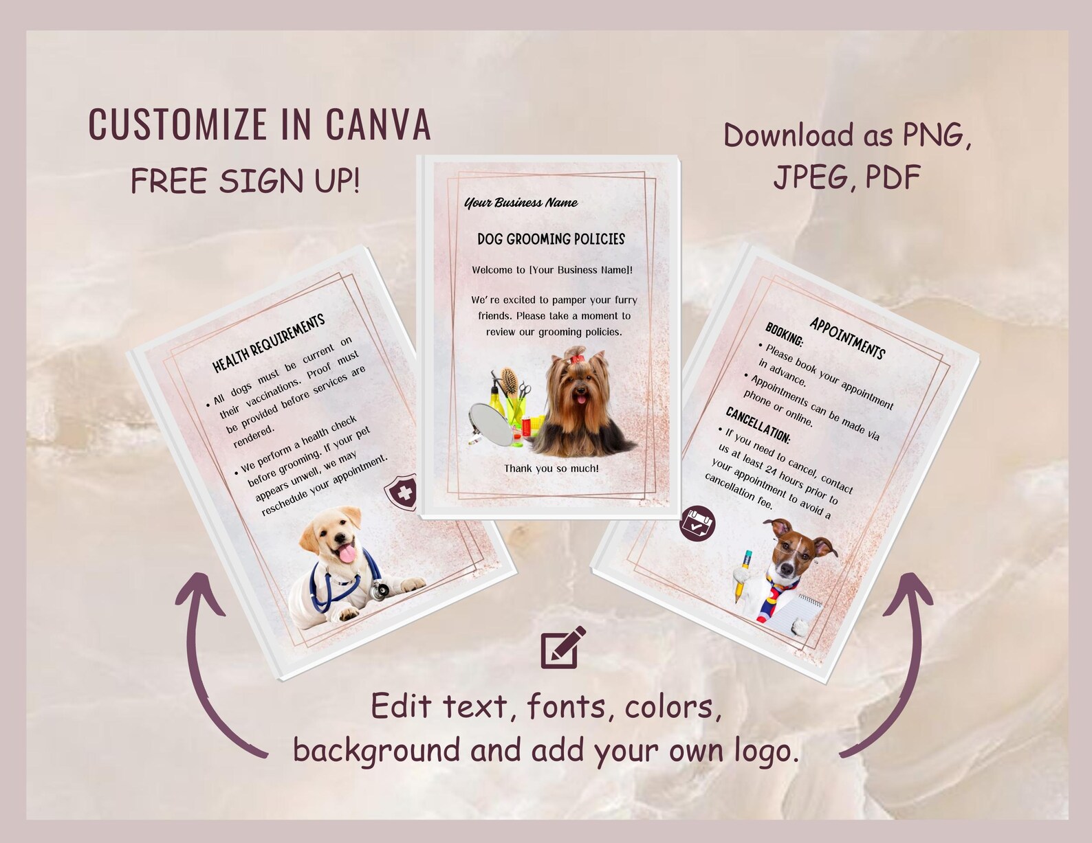 Basic Dog Grooming Policies Forms Pack Editable Form in Canva for ...