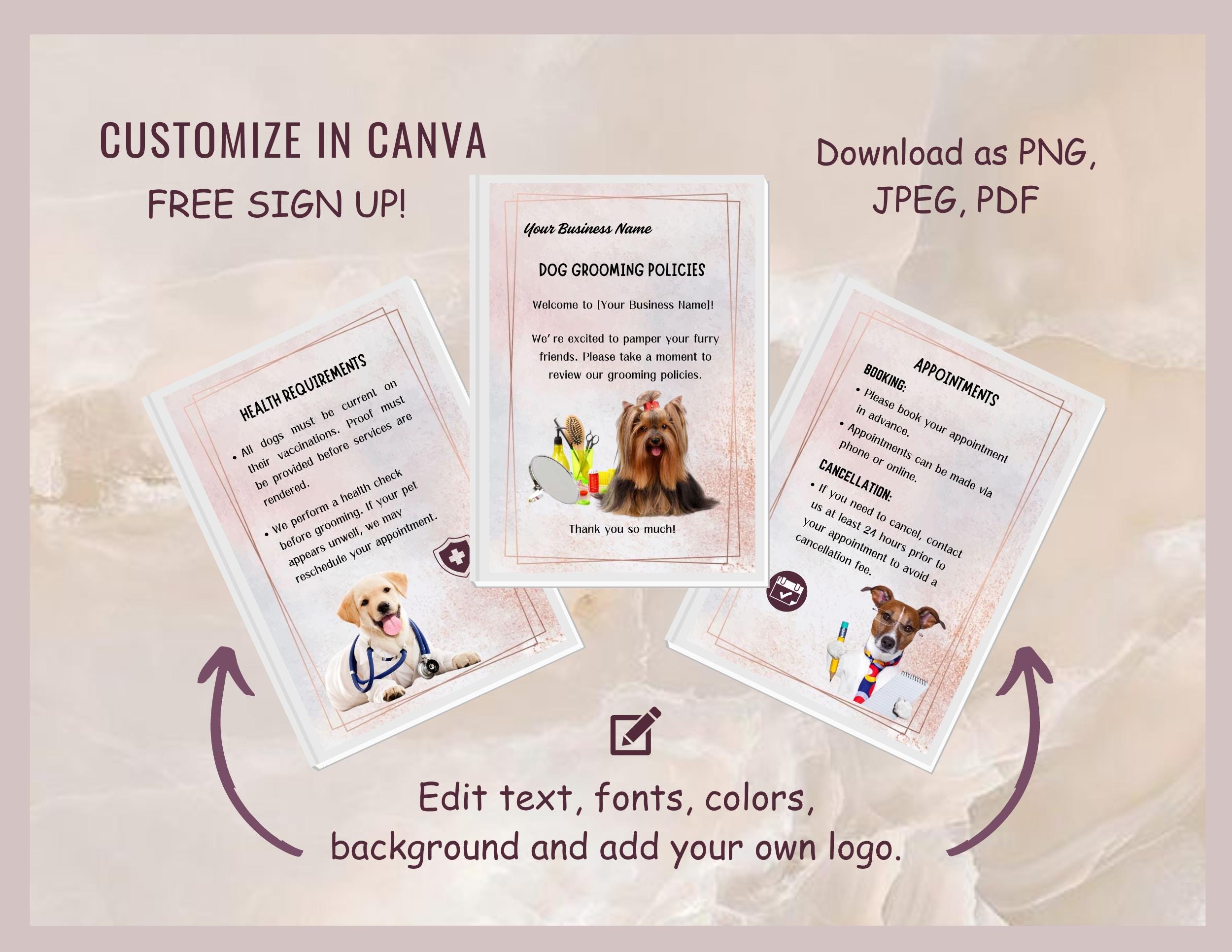 Basic Dog Grooming Policies Forms Pack Editable Form in Canva for ...
