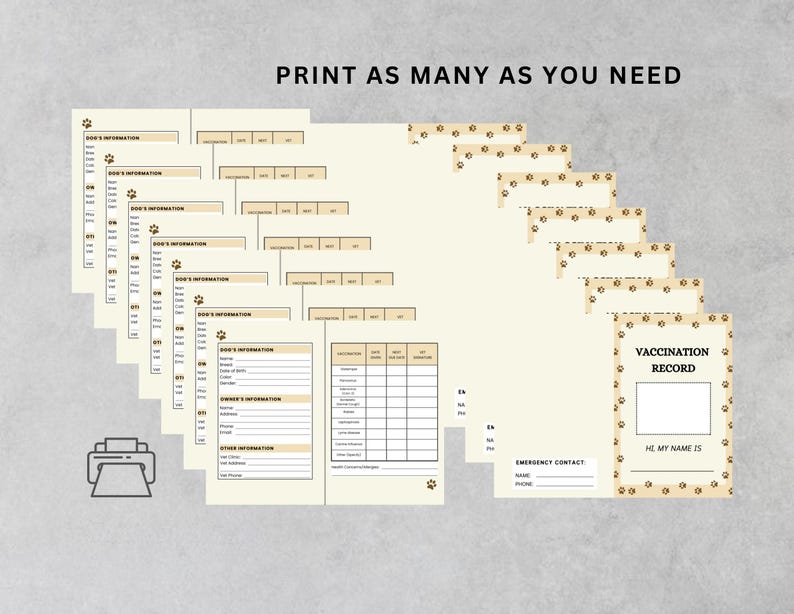 Editable Dog Vaccination Record, Printable Dog Vaccination Record, PET ...
