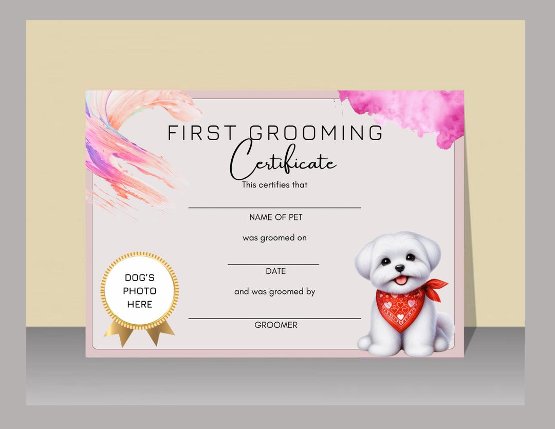 Puppy First Grooming Certificate Template Editable in Canva for ...