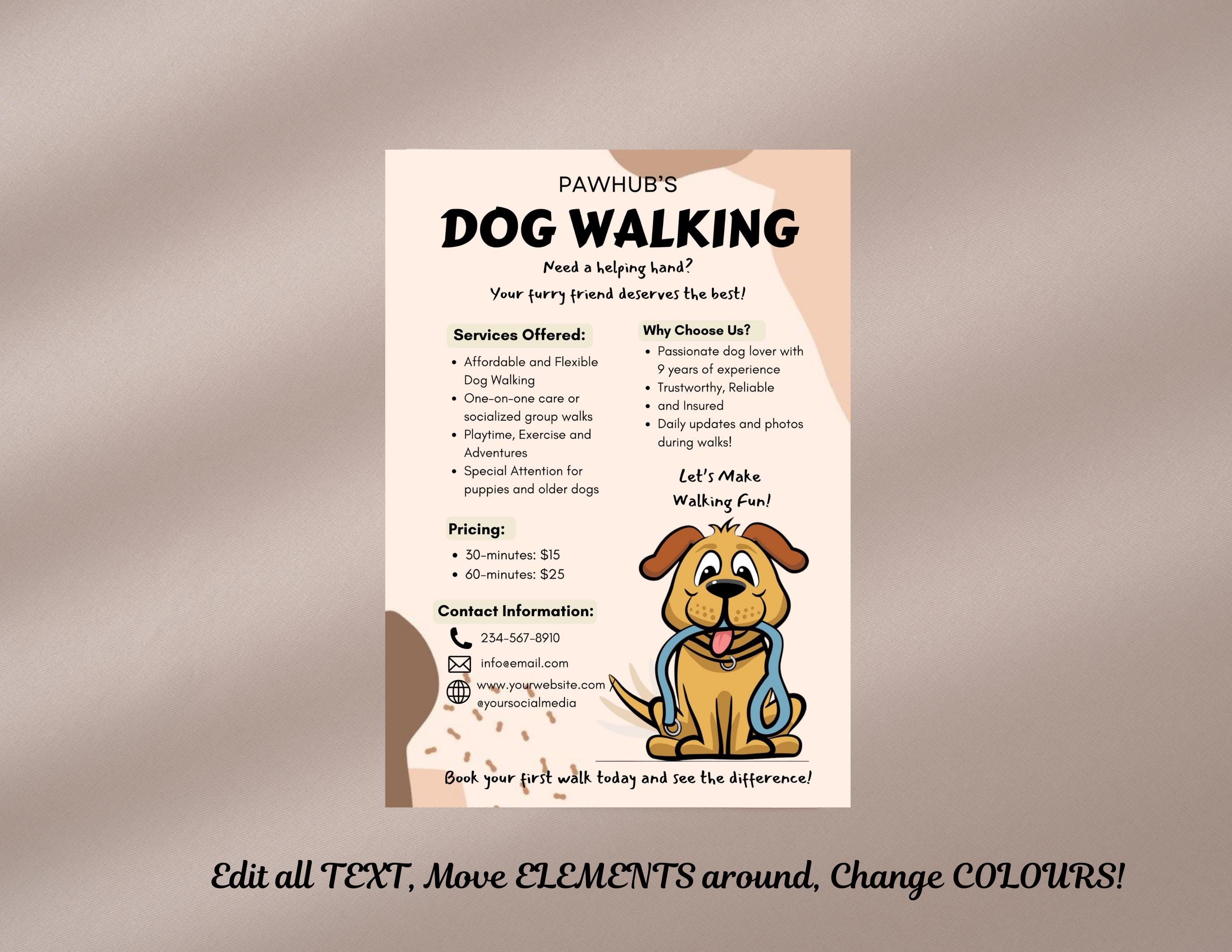 Dog Walking Editable Flyer Printable Canva Template | Instant Download ...