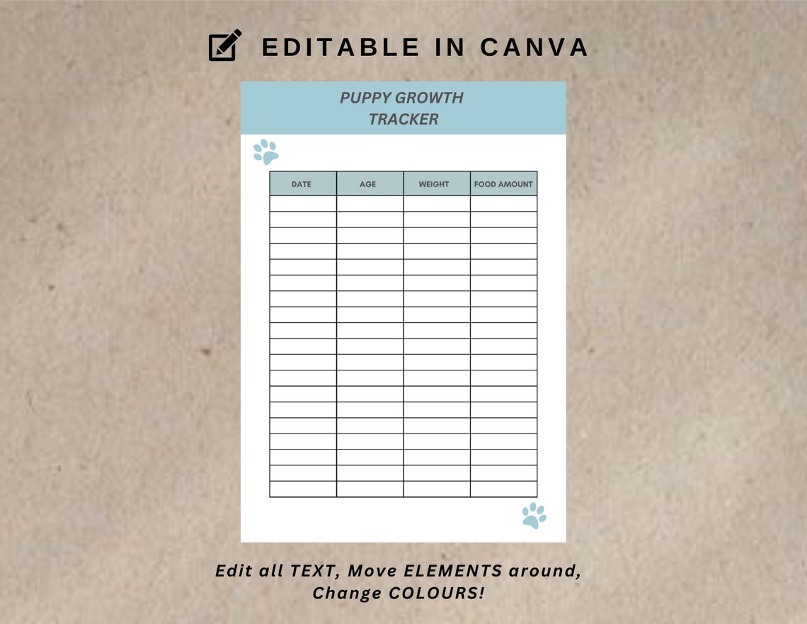 Printable Puppy Growth Tracker, Fillable PDF Puppy Growth Tracker ...